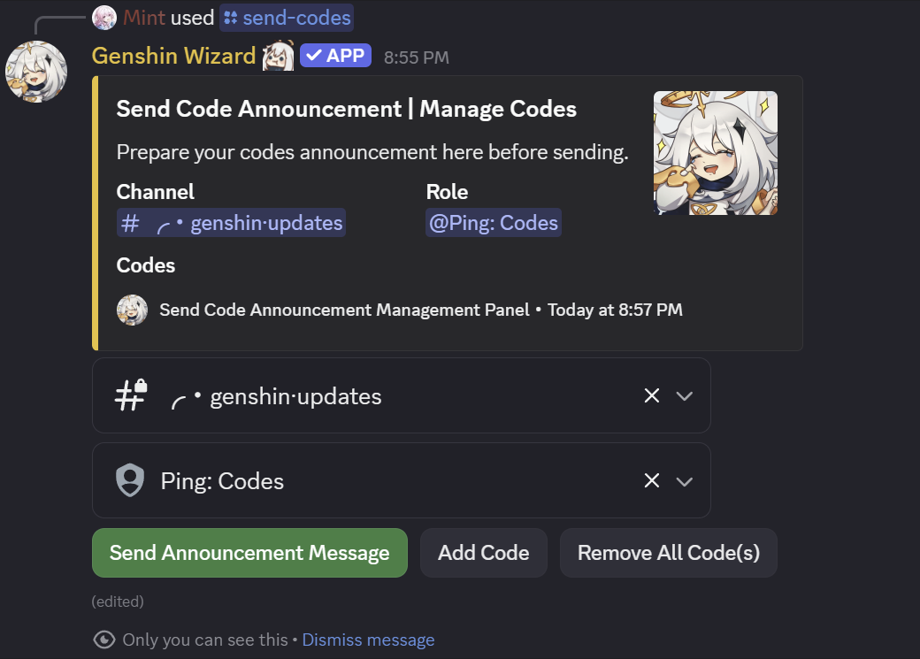 Code Redeem Announcement | Genshin Wizard