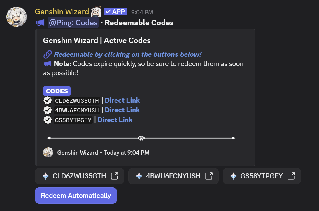 Code Redeem Announcement | Genshin Wizard